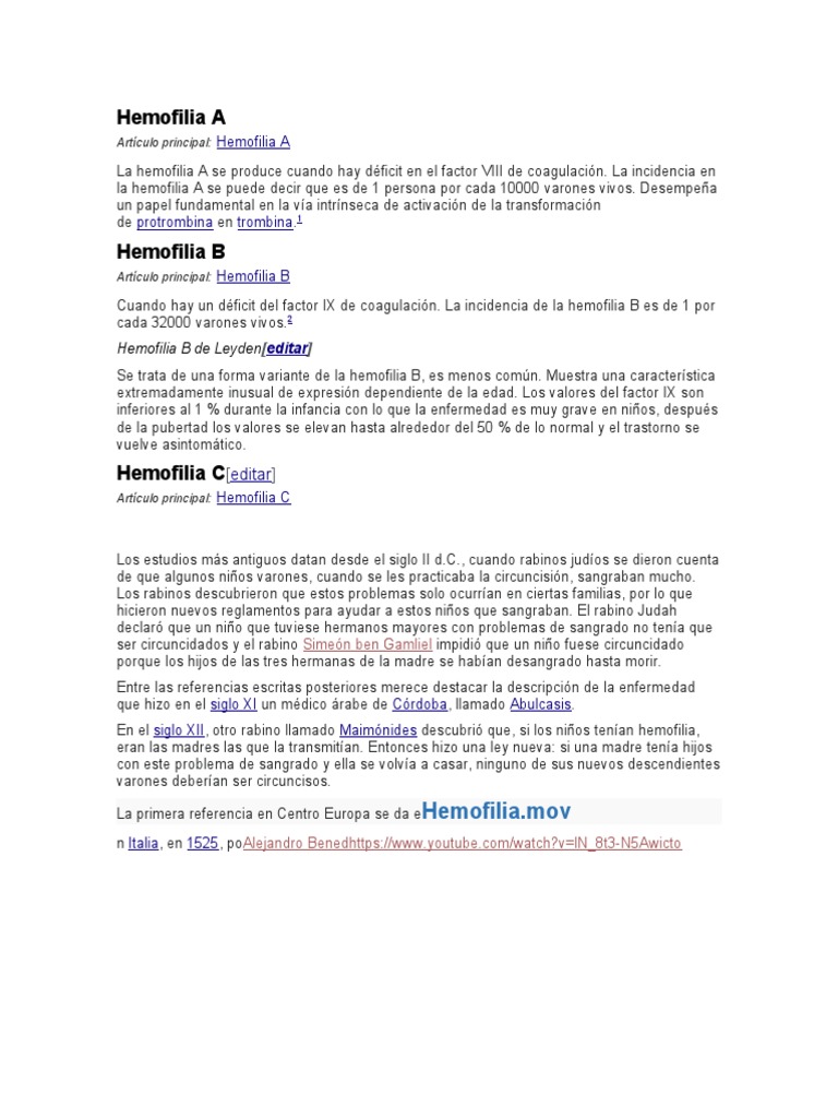 Tipos de Hemofilia | PDF