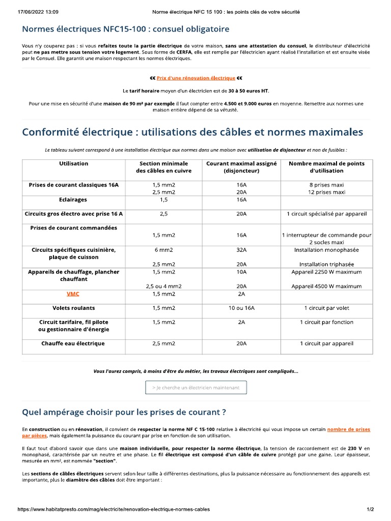 Norme Électrique NFC 15 100 - Les Points Clés de Votre Sécurité | PDF