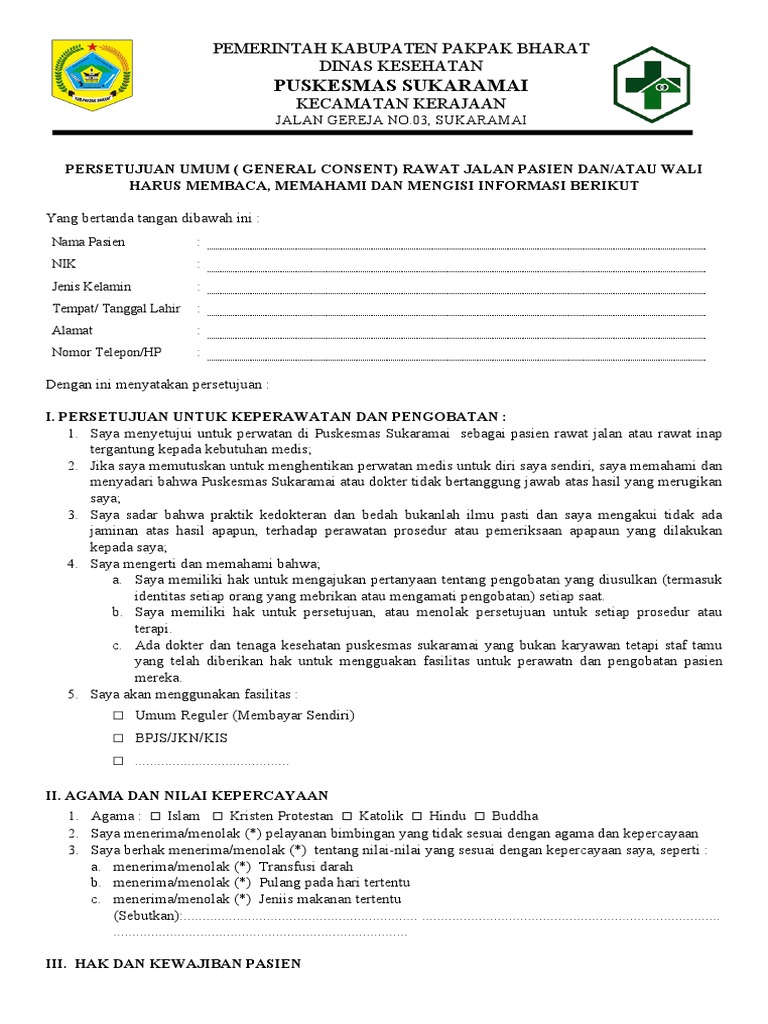 Persetujuan Umum General Consent Rawat Jalan | PDF