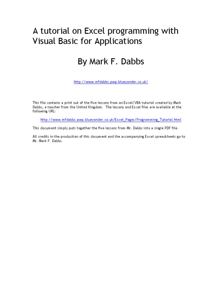Mdabbs Vbaexcel Programming Exercises Pdf Visual Basic For Applications Microsoft Excel