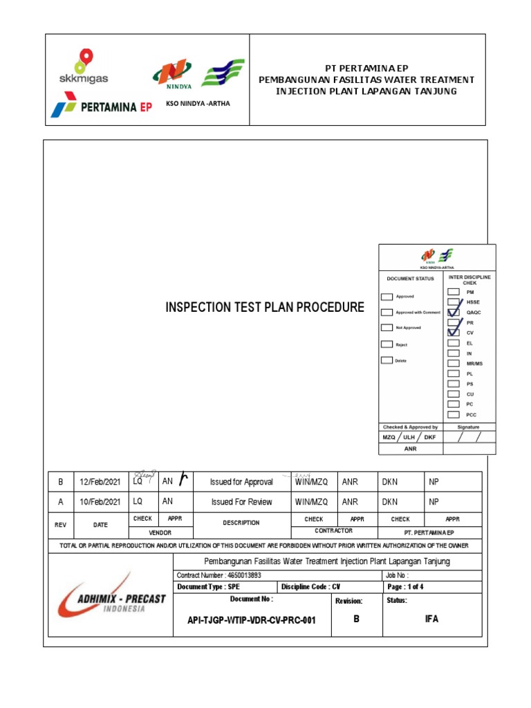 API-TJGP-WTIP-VDR-CV-PRC-001 INSPECTION TEST PROCEDURE_IFA | PDF