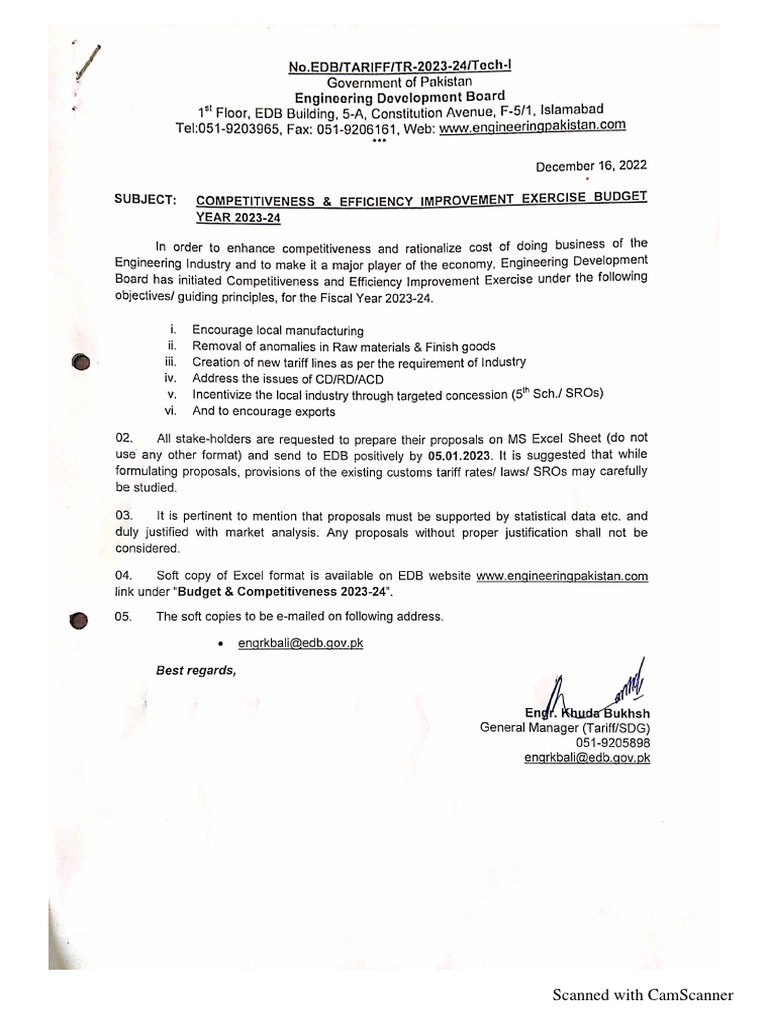 Letter Budget 2023 24 | PDF