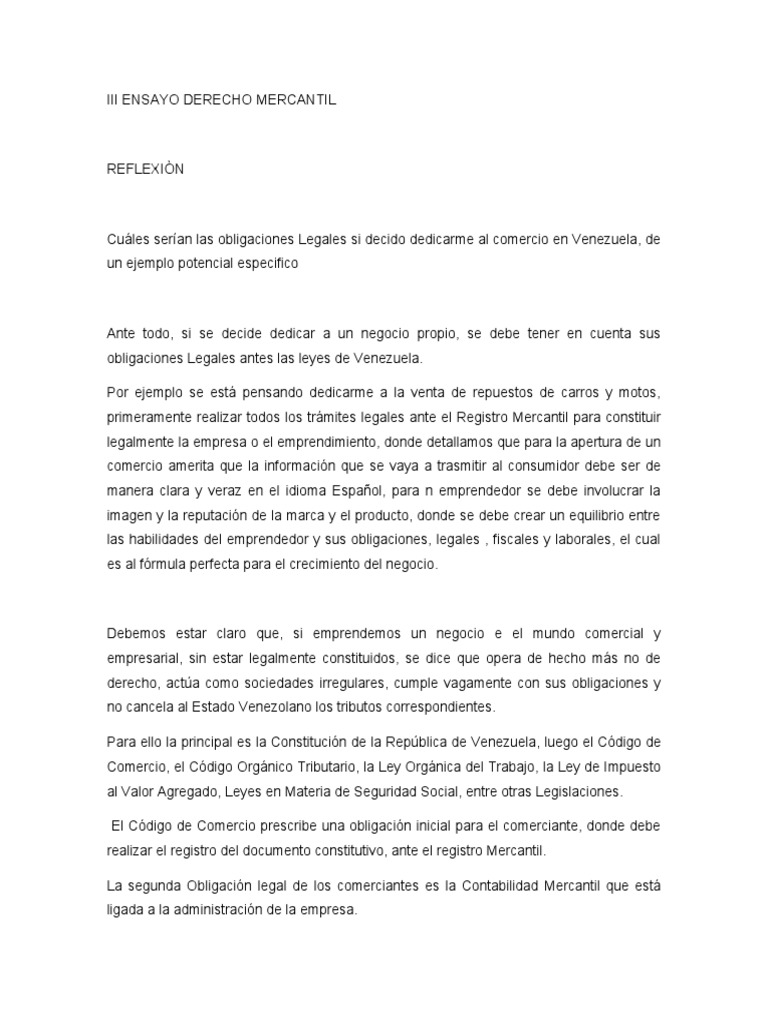 III Ensayo Derecho Mercantil | PDF | Contabilidad | Iniciativa empresarial