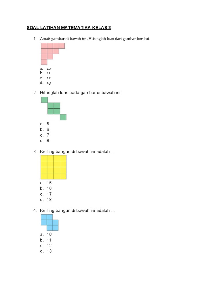 Soal Matematika Kelas 3: Luas, Keliling, dan Simetri | PDF