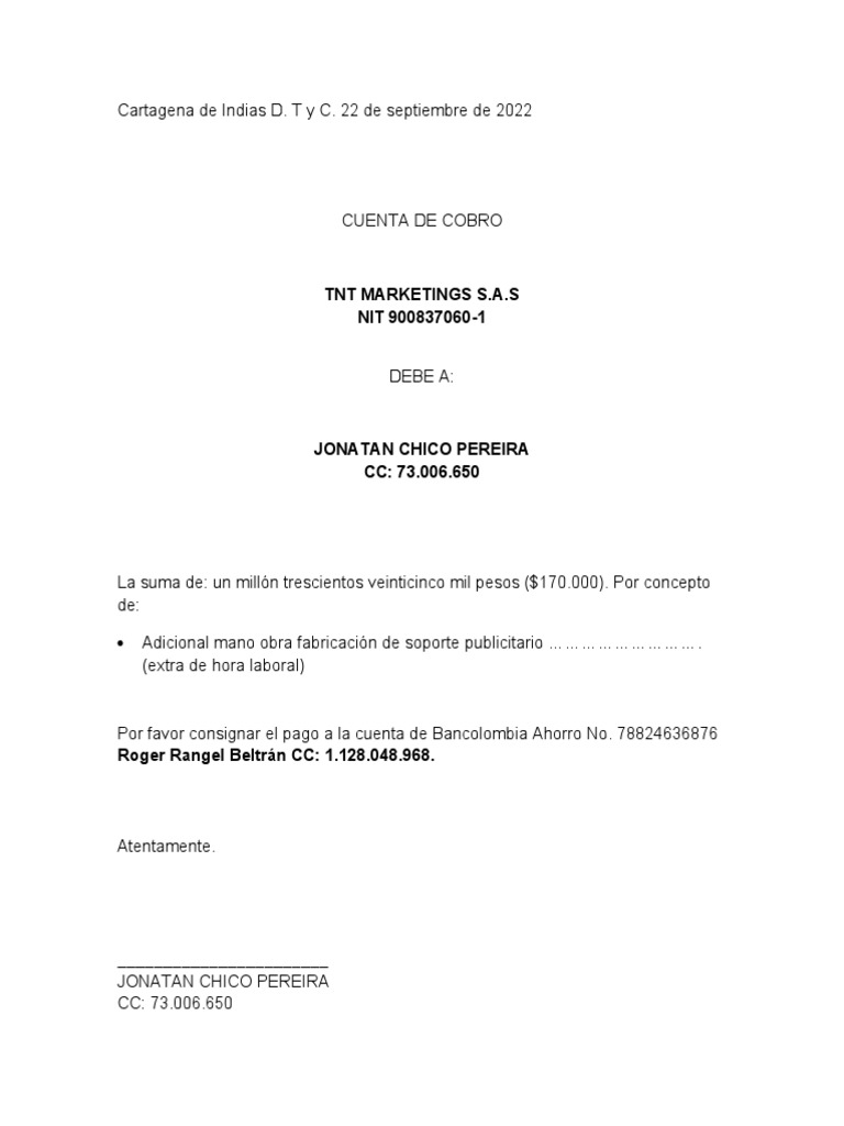 Cuenta de Cobro | PDF