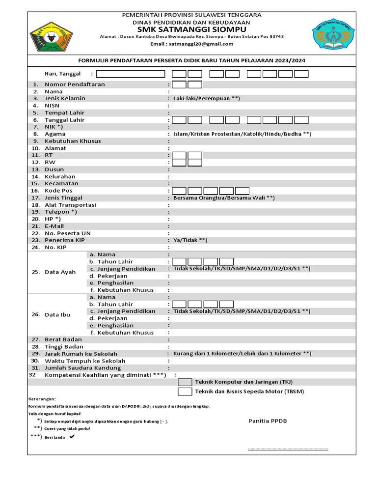 Formulir PPDB Versi Dapodikdas SMK | PDF