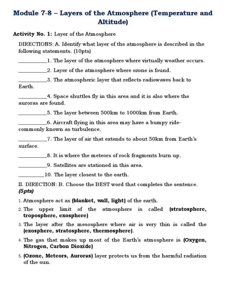 Module 7 8 Layers of The Atmosphere Temperature and Altitude | PDF ...