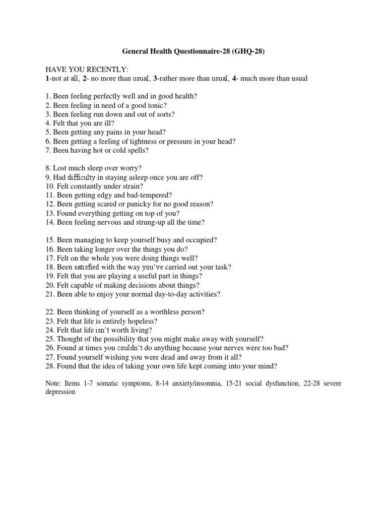 General Health Questionnaire | PDF