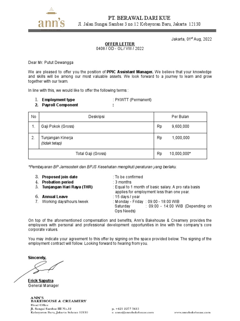 Offer Letter - PPIC | PDF