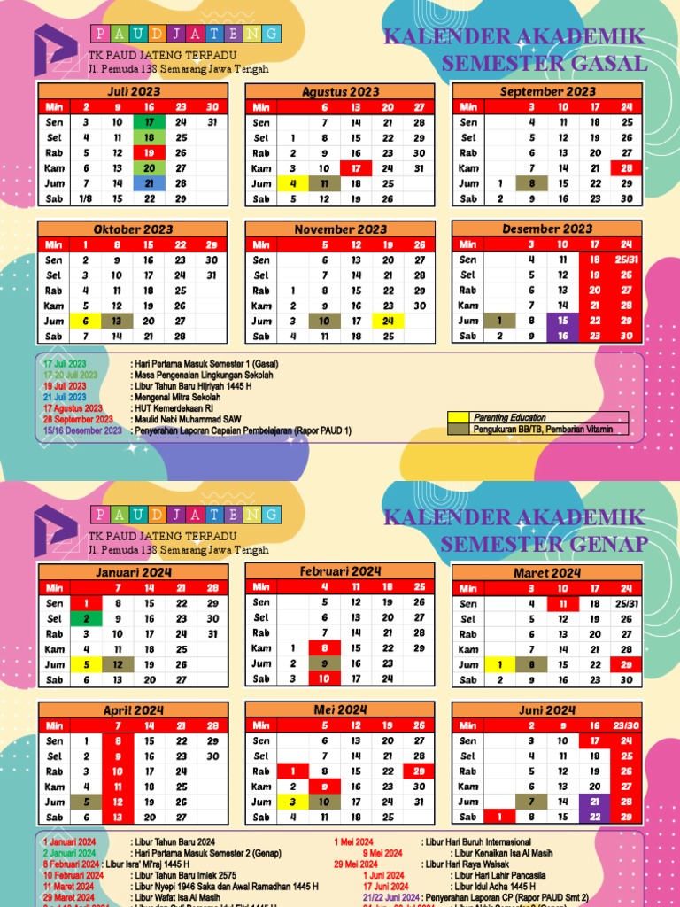 Kalender Akademik PAUD Jateng 2023 2024 | PDF