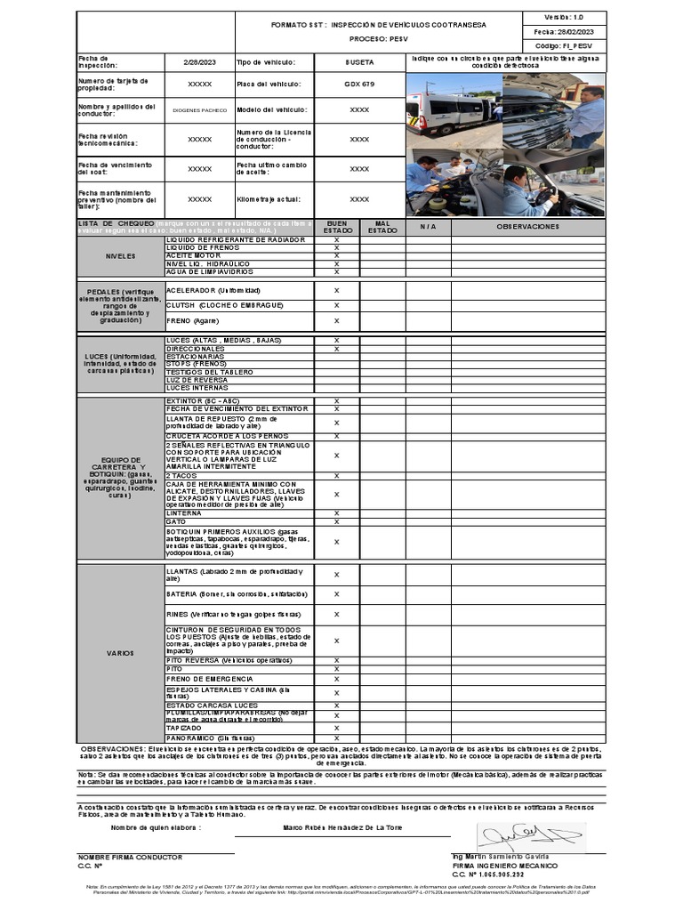Formato SST - Formato Inspeccion de Vehiculo | PDF | Microsoft Excel ... Formato SST - Formato Inspeccion de Vehiculo | PDF | Microsoft Excel ...