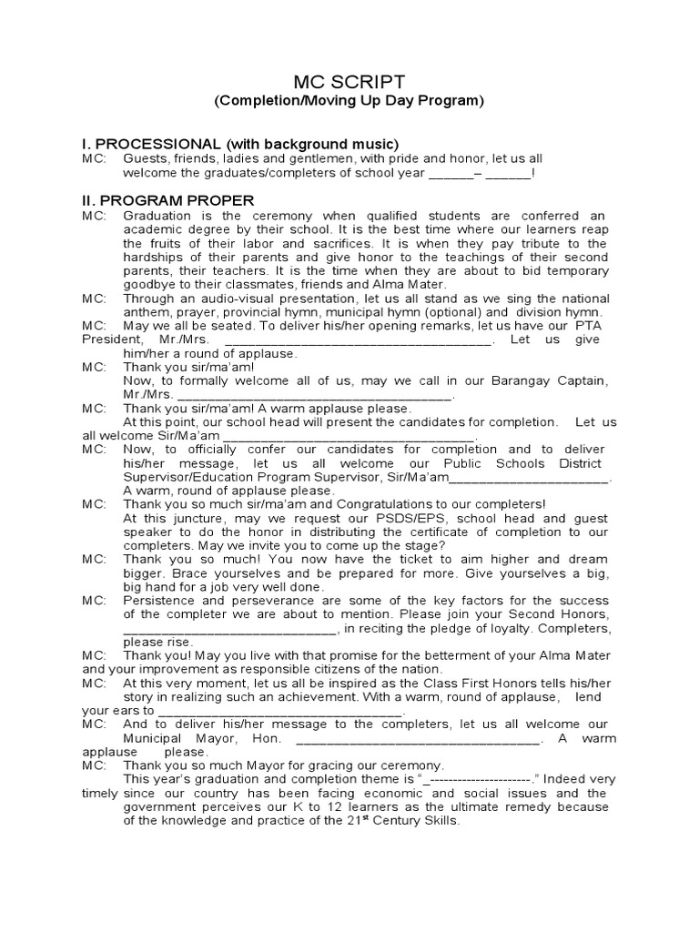 Graduation Ceremony MC Script | PDF
