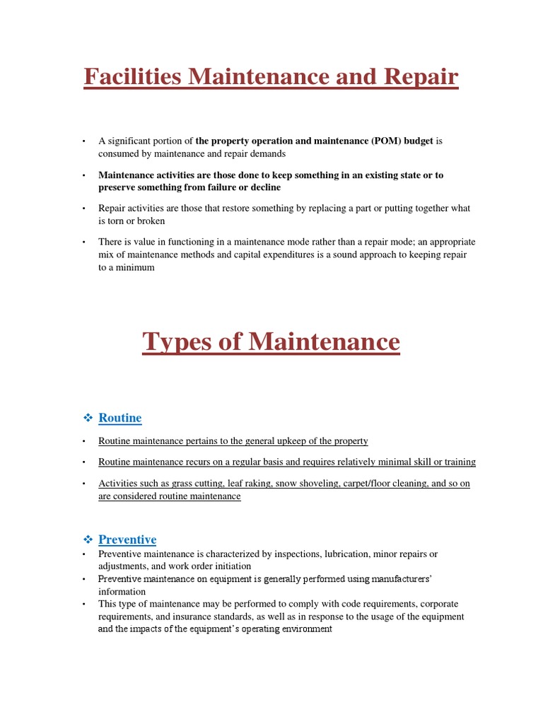 Types of Maintenance | PDF