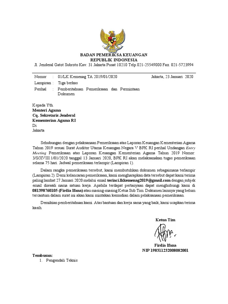 01. Surat Pemberitahuan Pemeriksaan | PDF