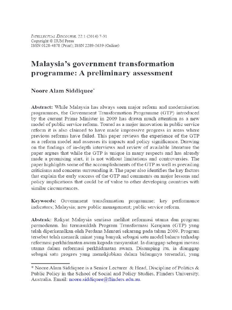 View of Malaysia's Government Transformation Programme | PDF
