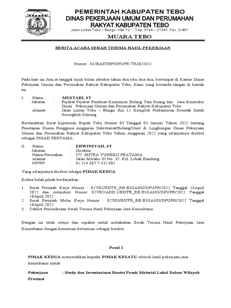 BA Serah Terima Pekerjaan | PDF