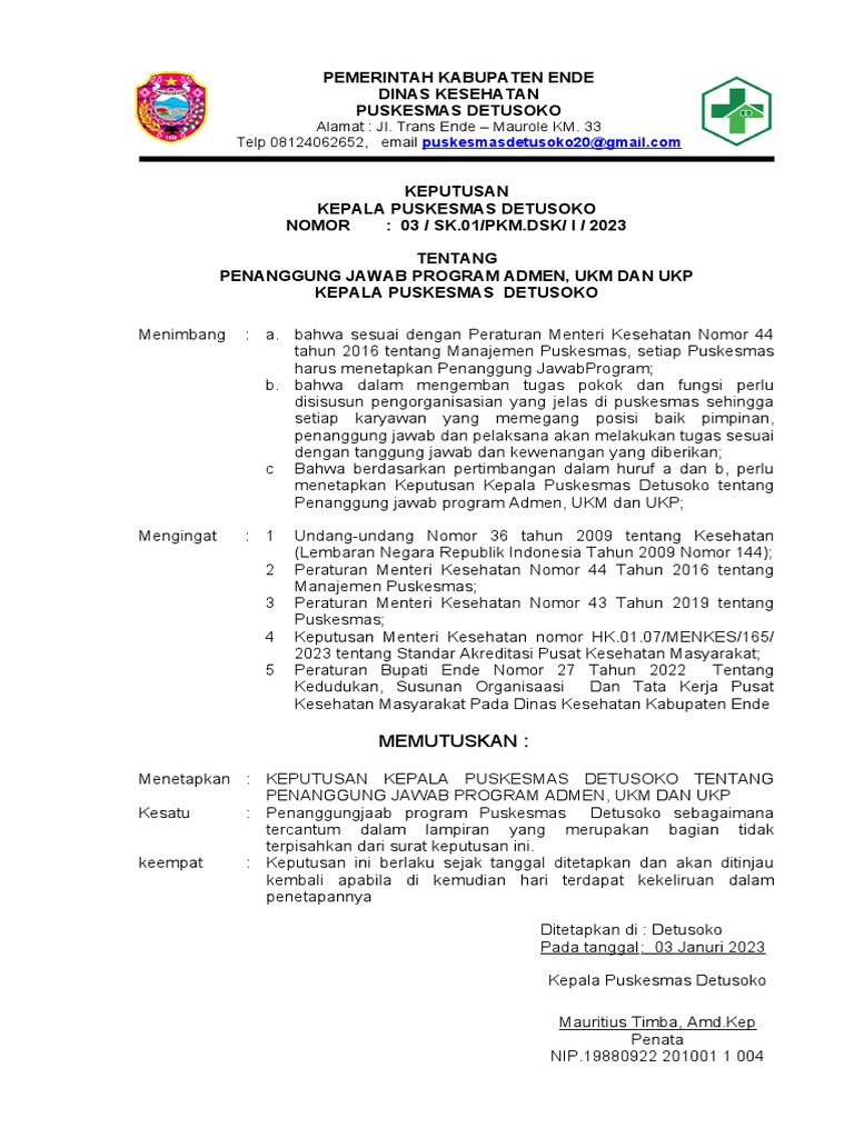 SK Penanggung Jawab Program | PDF