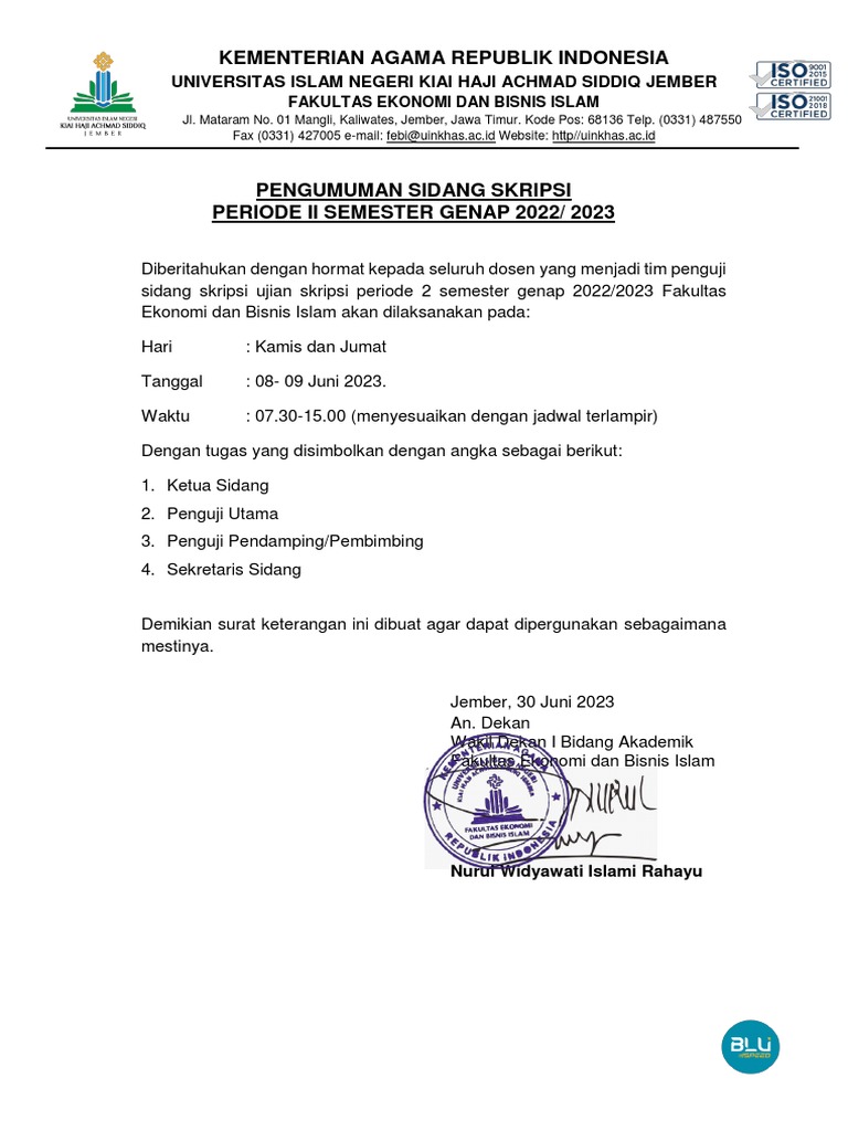 Jadwal Ujian Skripsi Periode 2 2023 | PDF Jadwal Ujian Skripsi Periode 2 2023 | PDF