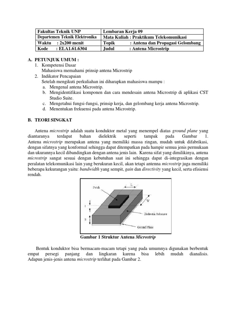 Jobsheet 9 - Antena Microstrip (13-14) | PDF