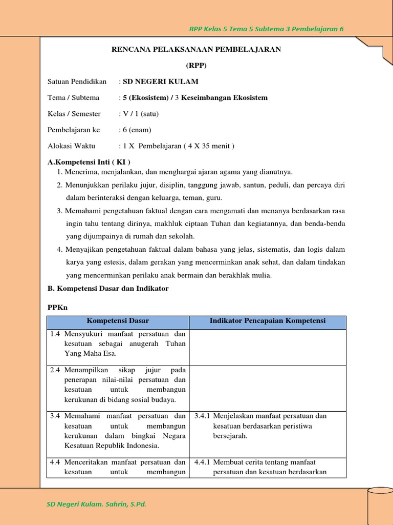 RPP Tematik | PDF | Karier & Perkembangan