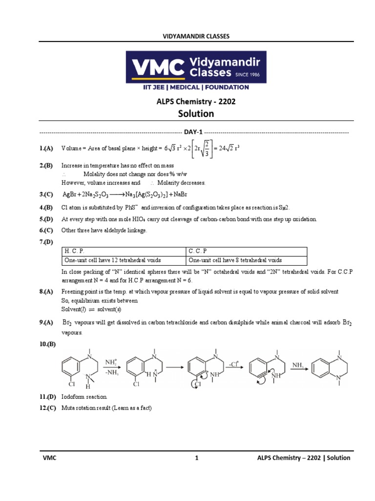 Chemistry Advanced Level Problem Solving (ALPS-2) - Solution | PDF | Chemical Reactions ...