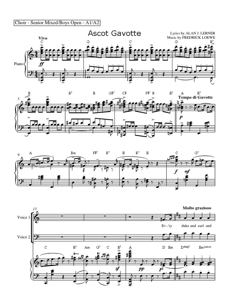 A1 A2 Senior Open Boys Senior Mixed Choir Ascot Gavotte 1 | PDF