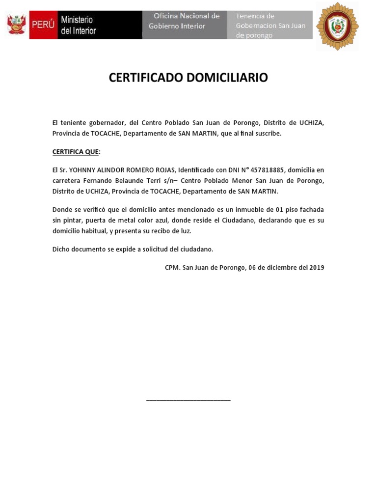 Certificado Domiciliario | PDF