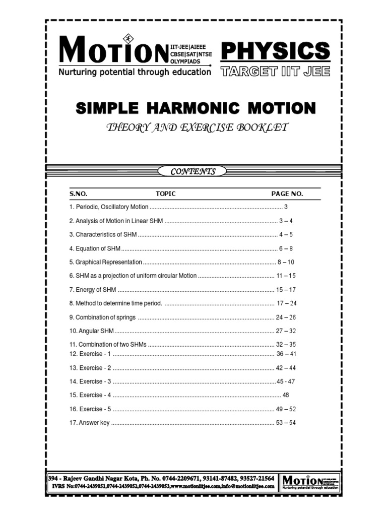 Simple Harmonic Motion Overview | PDF | Oscillation | Rotation Around A ...