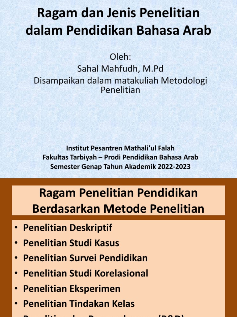 Ragam Dan Jenis Metode Peneitian Pendidikan Bahasa Arab | PDF