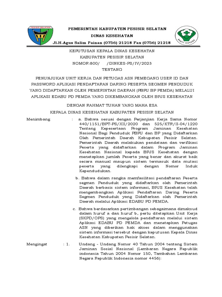 SK Kepala DInas Kesehatan Edited | PDF