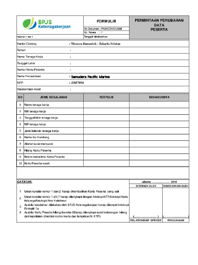 Perubahan Data Bpjs | PDF