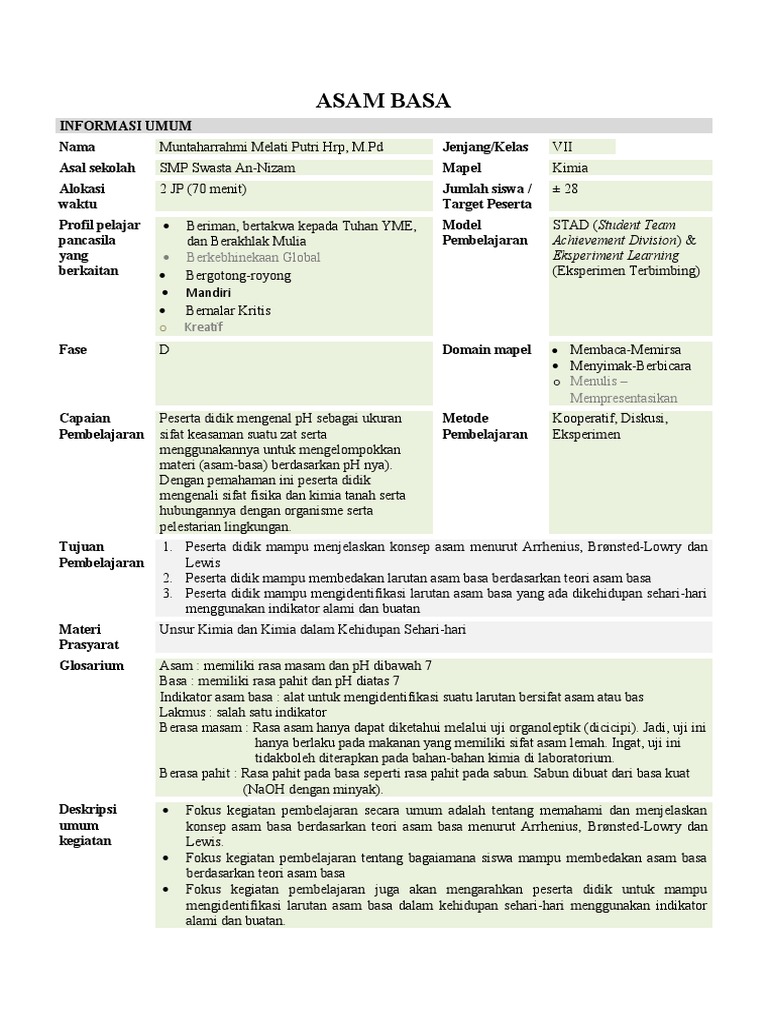 Modul Ajar Bahan Asam Basa | PDF