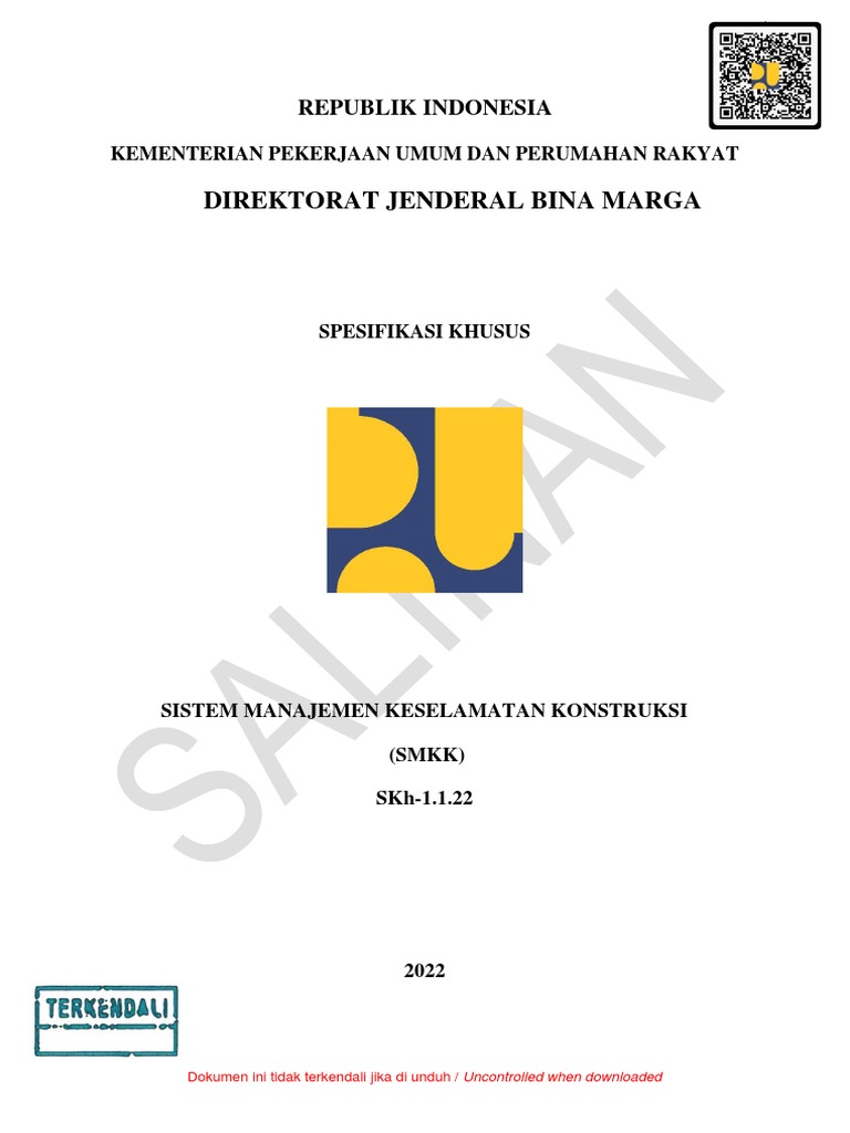 SKH 1122 Spesifikasi Khusus Sistem Manajemen Keselamatan Konstruksi SMKK | PDF