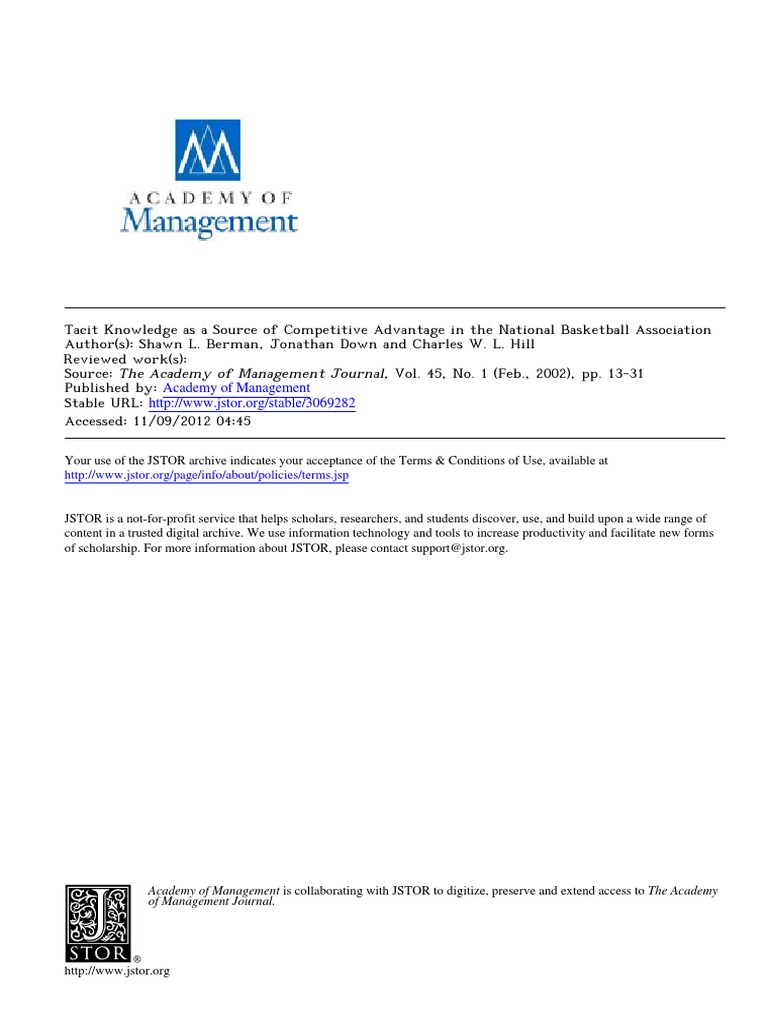 Tacit Knowledge As A Source of Competitive Advantage in The Natiional ...