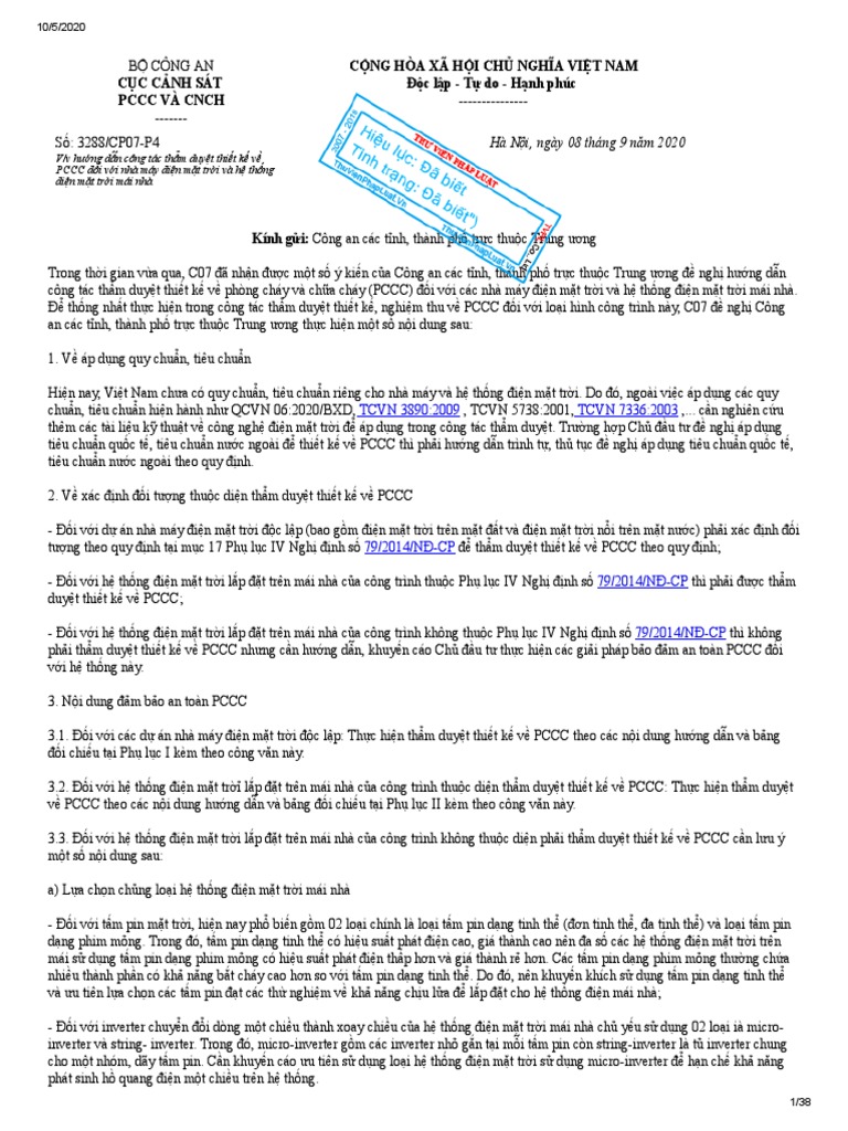 CV 3288 CP07-P4 (Hướng Dẫn Thiết Kế PCCC Cho Solar) | PDF
