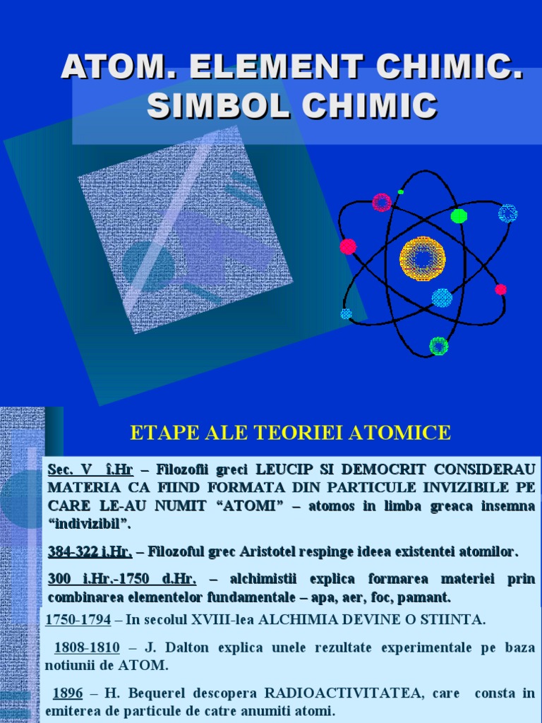 Atom. Element Chimic Simbol Chimic | PDF