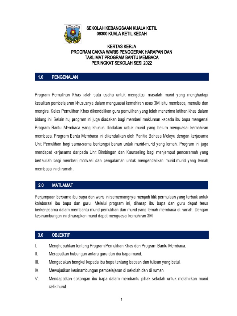 Kertas Kerja Program Cakna Waris Penggerak Harapan | PDF