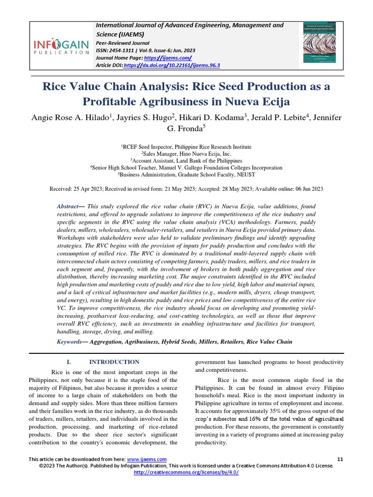 Rice Value Chain Analysis: Rice Seed Production As A Profitable ...