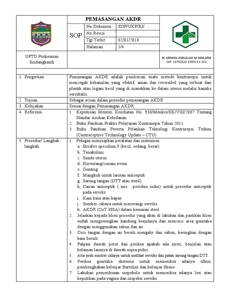 SOP Pemasangan AKDR | PDF | Sains & Matematika
