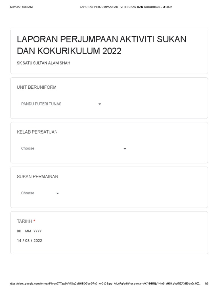 Laporan Perjumpaan Aktiviti Sukan Dan Kokurikulum 14.8.2022 - Google Forms | PDF