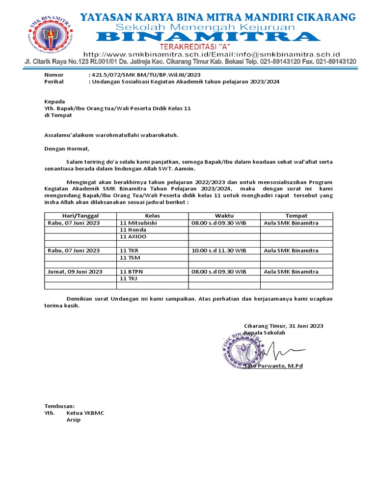 72.surat Undangan Rapat Komite Kelas 11 | PDF 72.surat Undangan Rapat Komite Kelas 11 | PDF