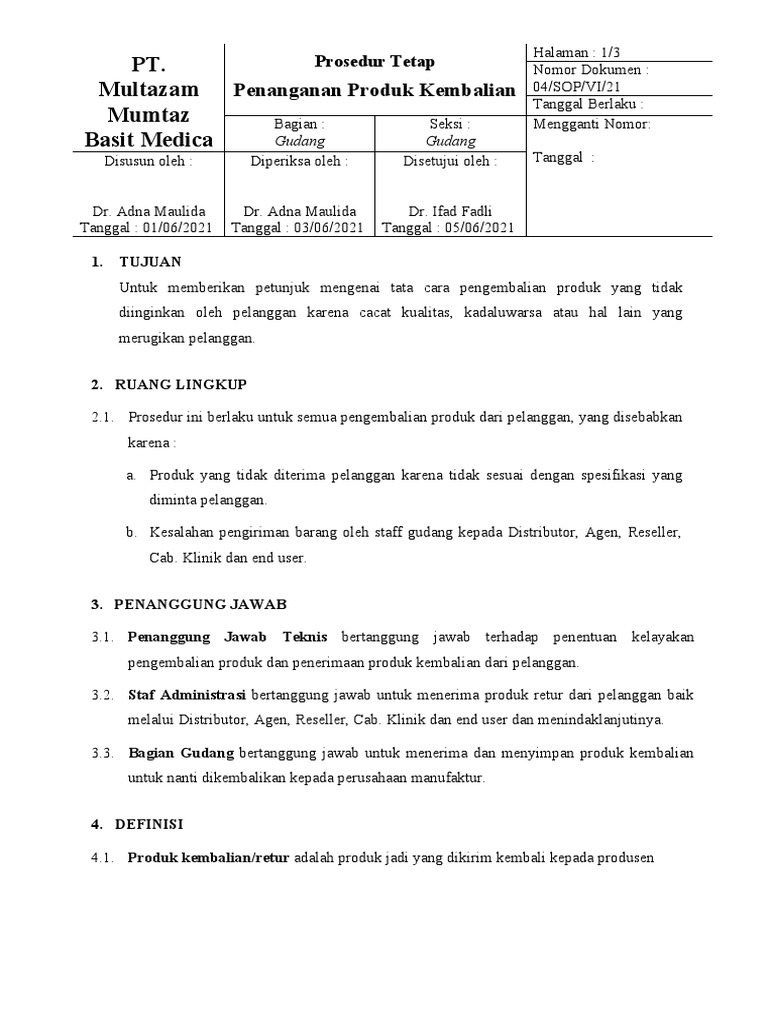 Prosedur Pengembalian Produk Kembalian | PDF | Hukum