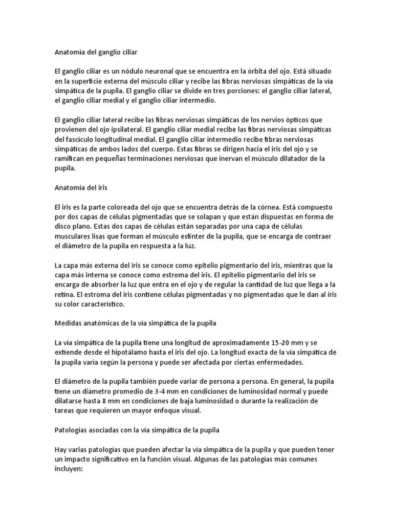 Anatomía y patologías del ganglio ciliar | PDF | Ojo humano | Hipotálamo