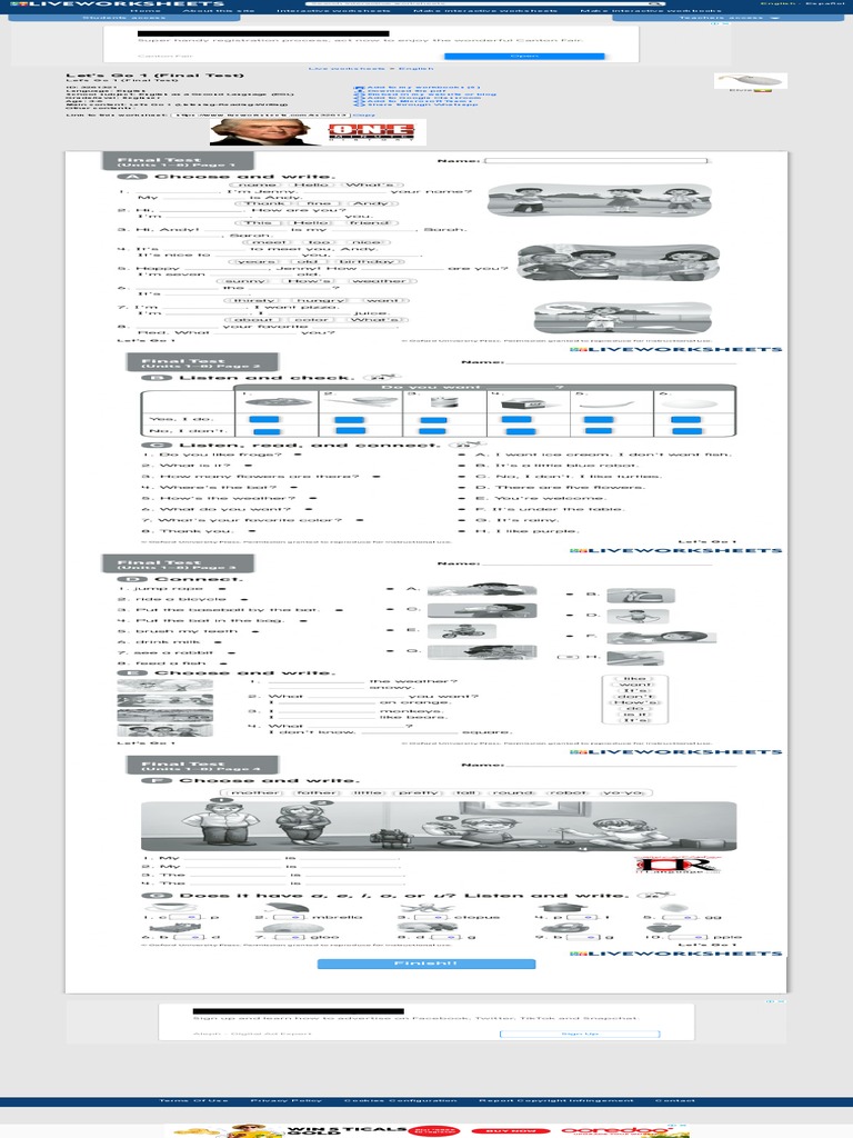 Let's Go 1 (Final Test) Worksheet | PDF | English As A Second Or ...