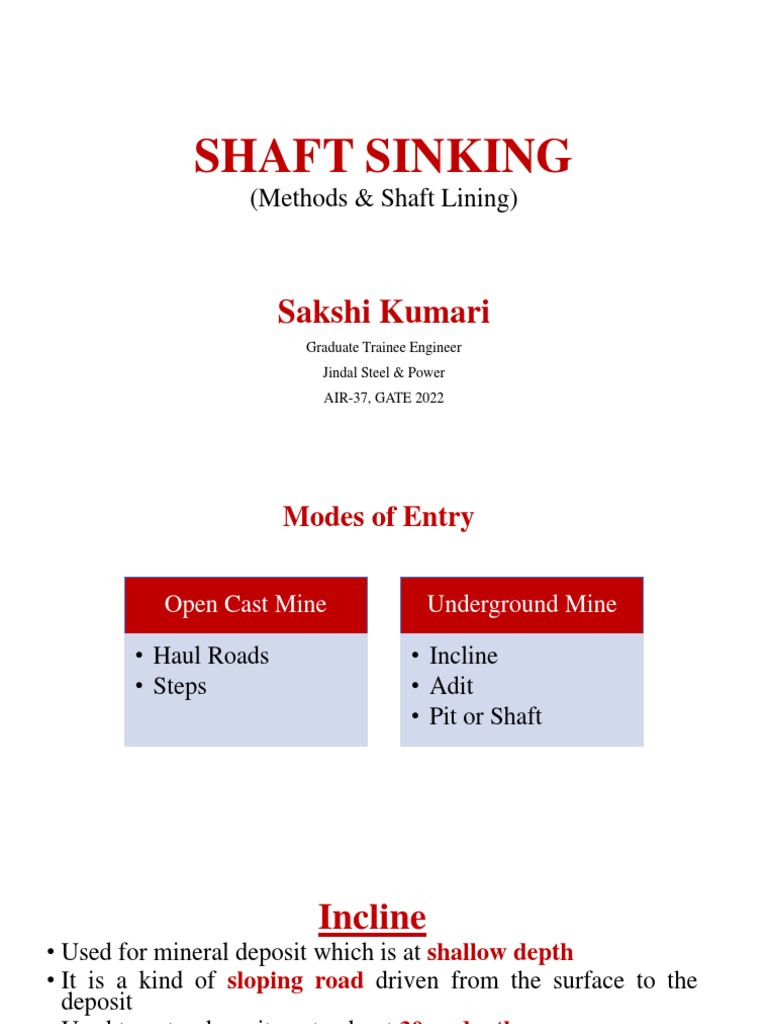 Shaft Sinking Methods and Procedures | PDF
