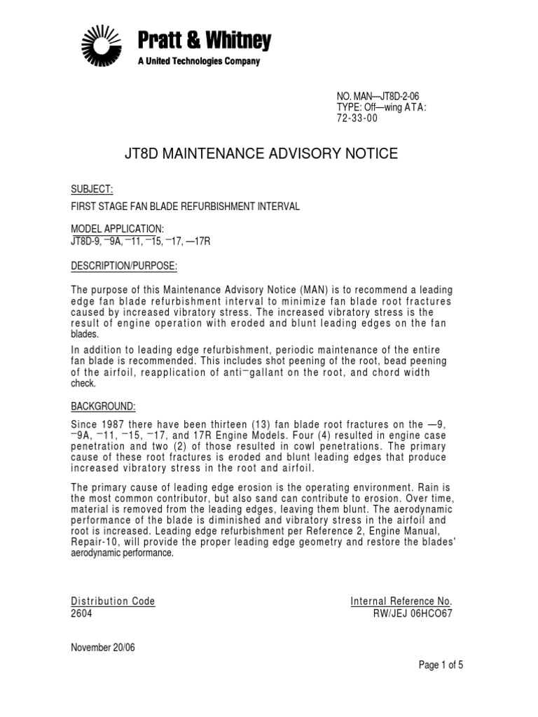 Jt8D Maintenance Advisory Notice | PDF | Airfoil