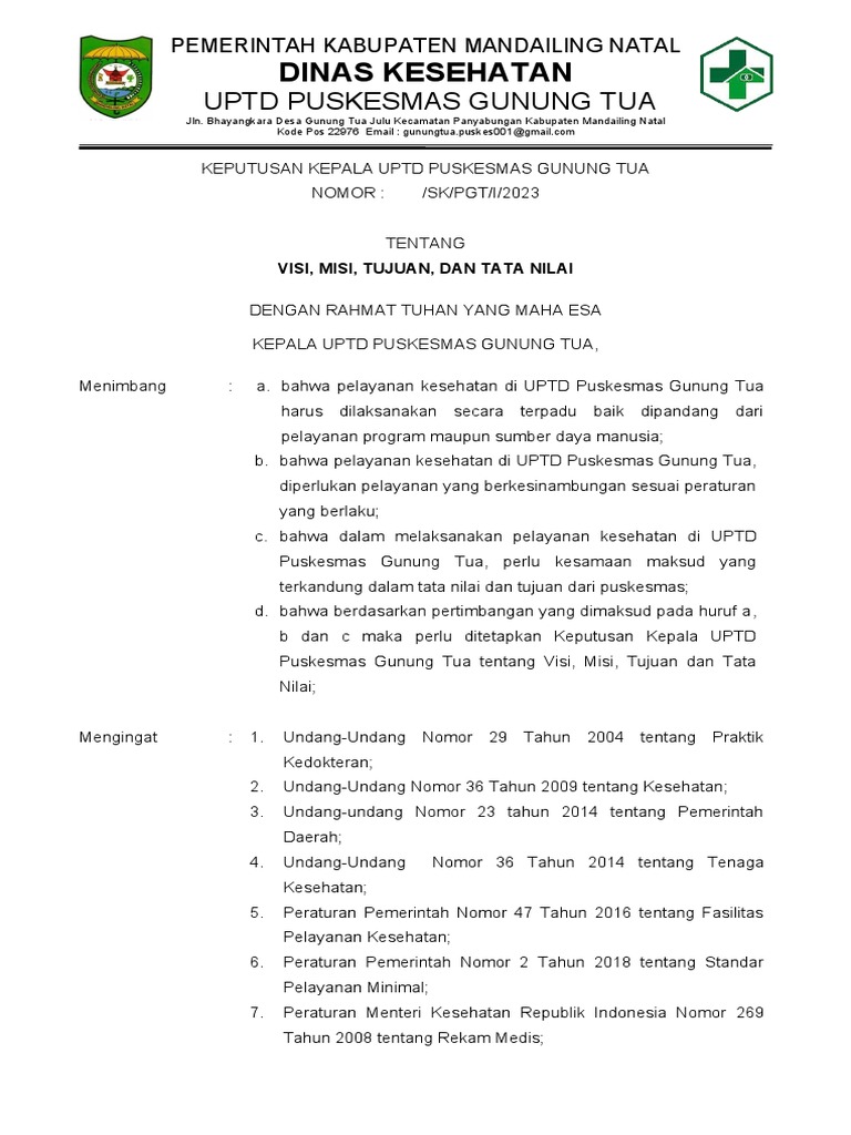 SK Visi, Misi, Tujuan Dan Tata Nilai | PDF