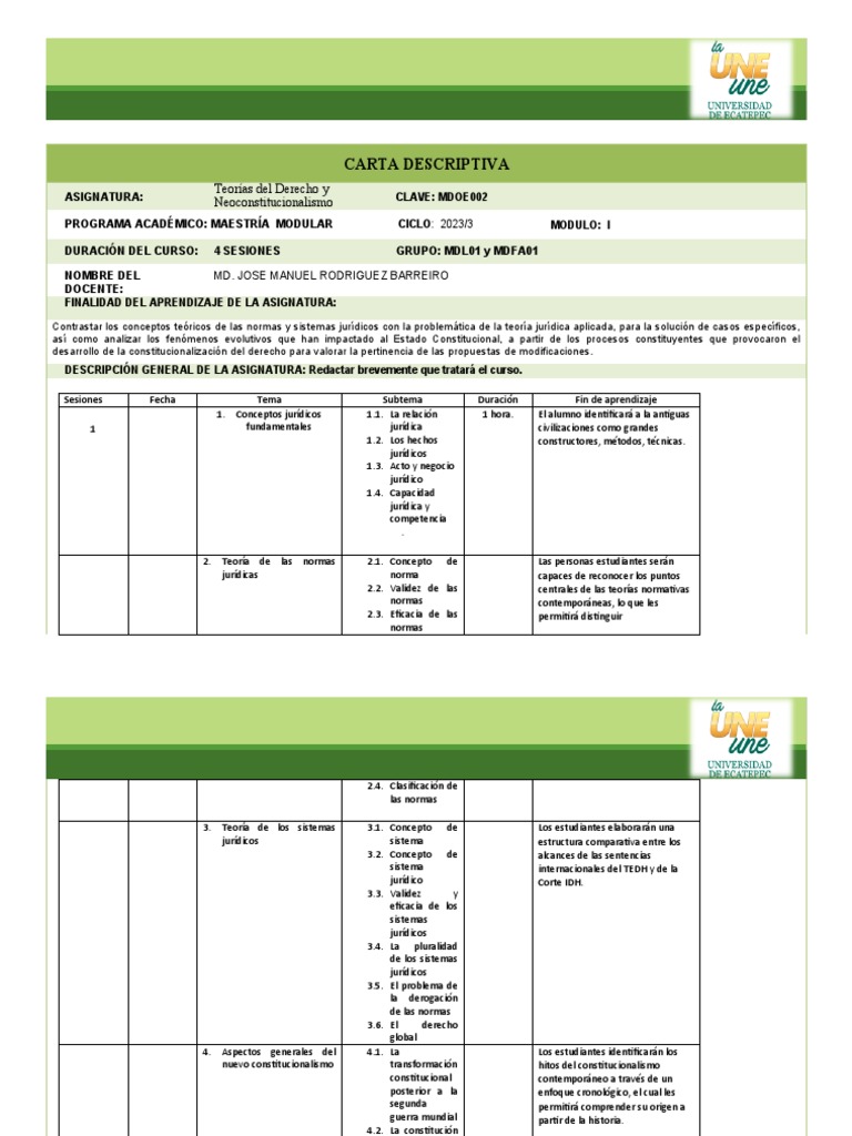 Carta Descriptiva 23-3 Teorias de La Constitucion y ...