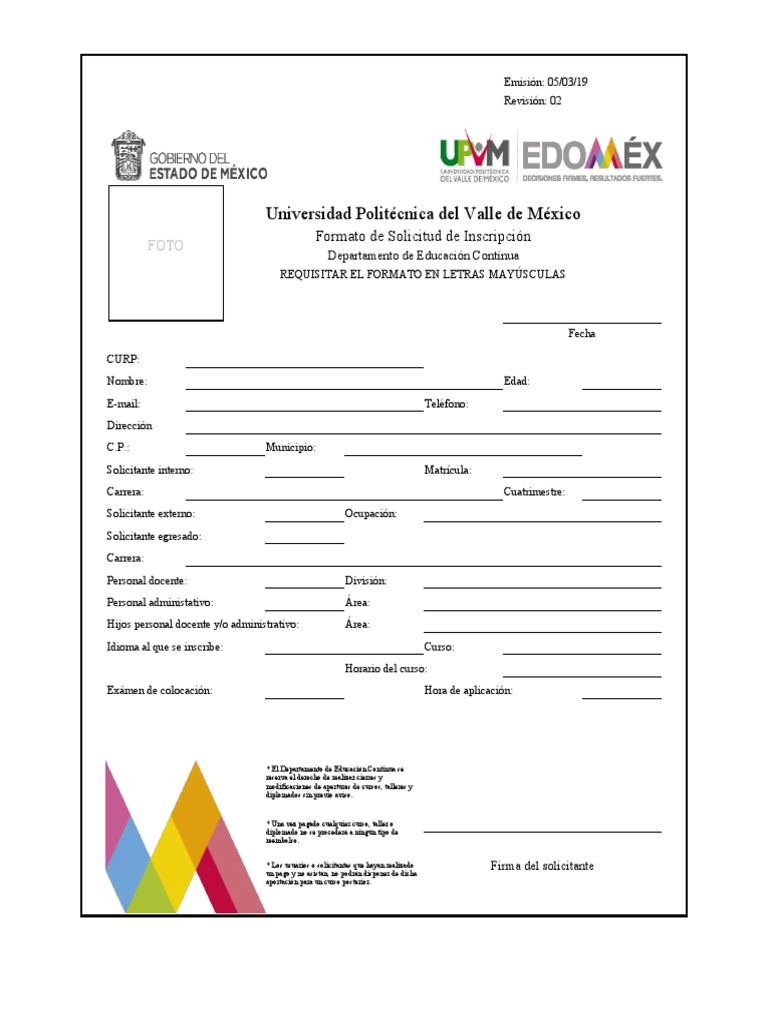 UPVM XLS EC-SolicitudDeInscripcion | PDF