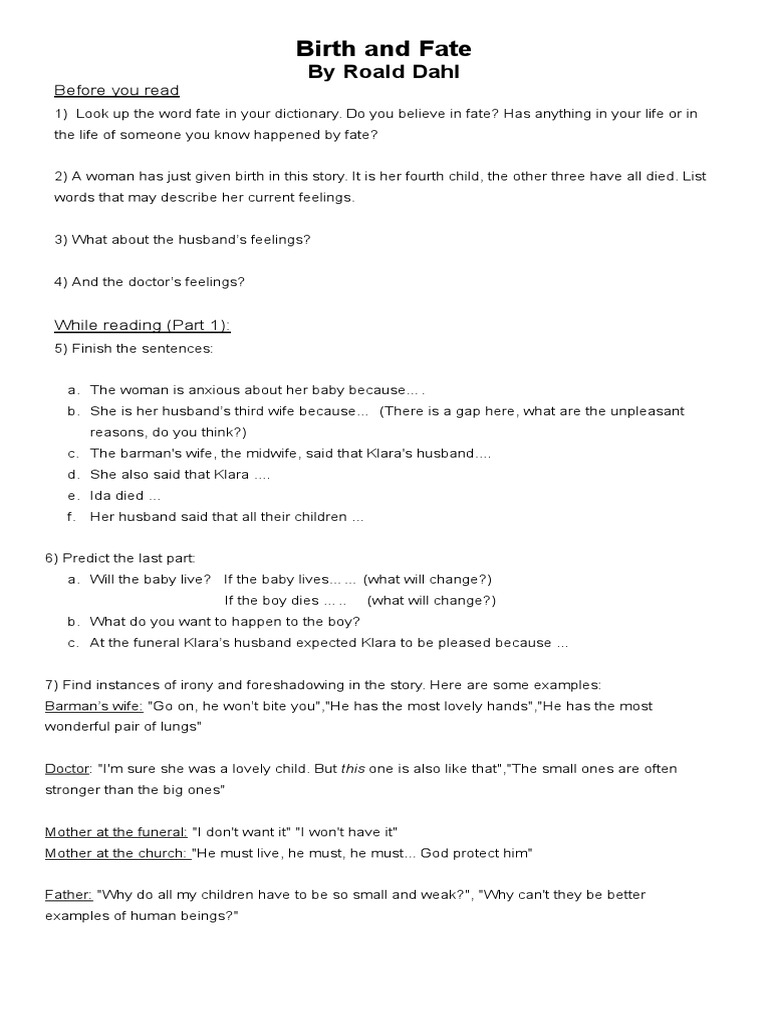 Birth and Fate Activities | PDF